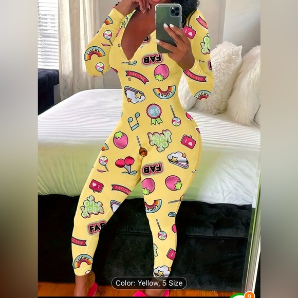 Pants & Jumpsuits | Pattern Print Lounge Jumpsuit Casual V Neck Long ...